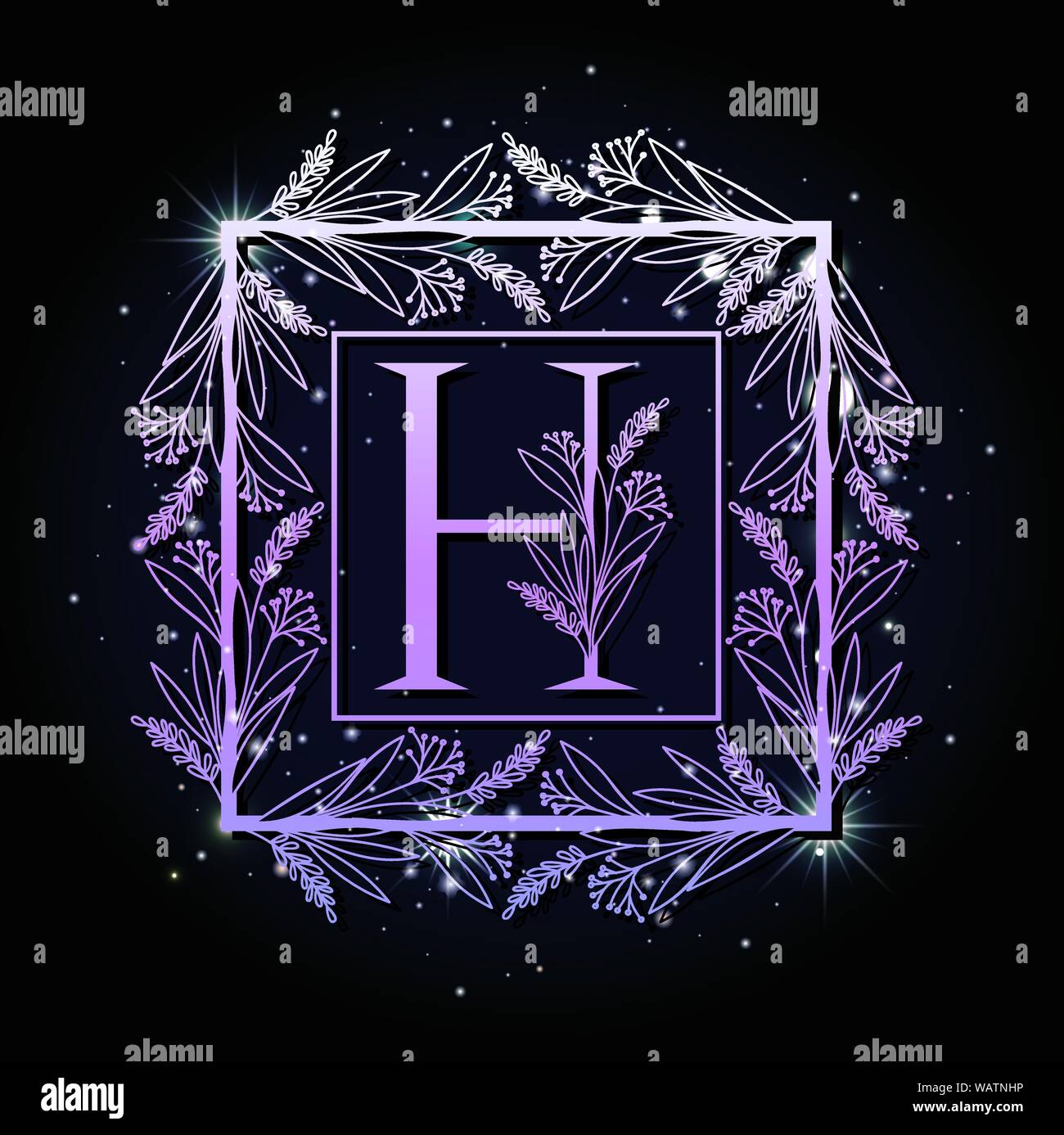 letter H in square frame with leafs Stock Vector Image & Art - Alamy