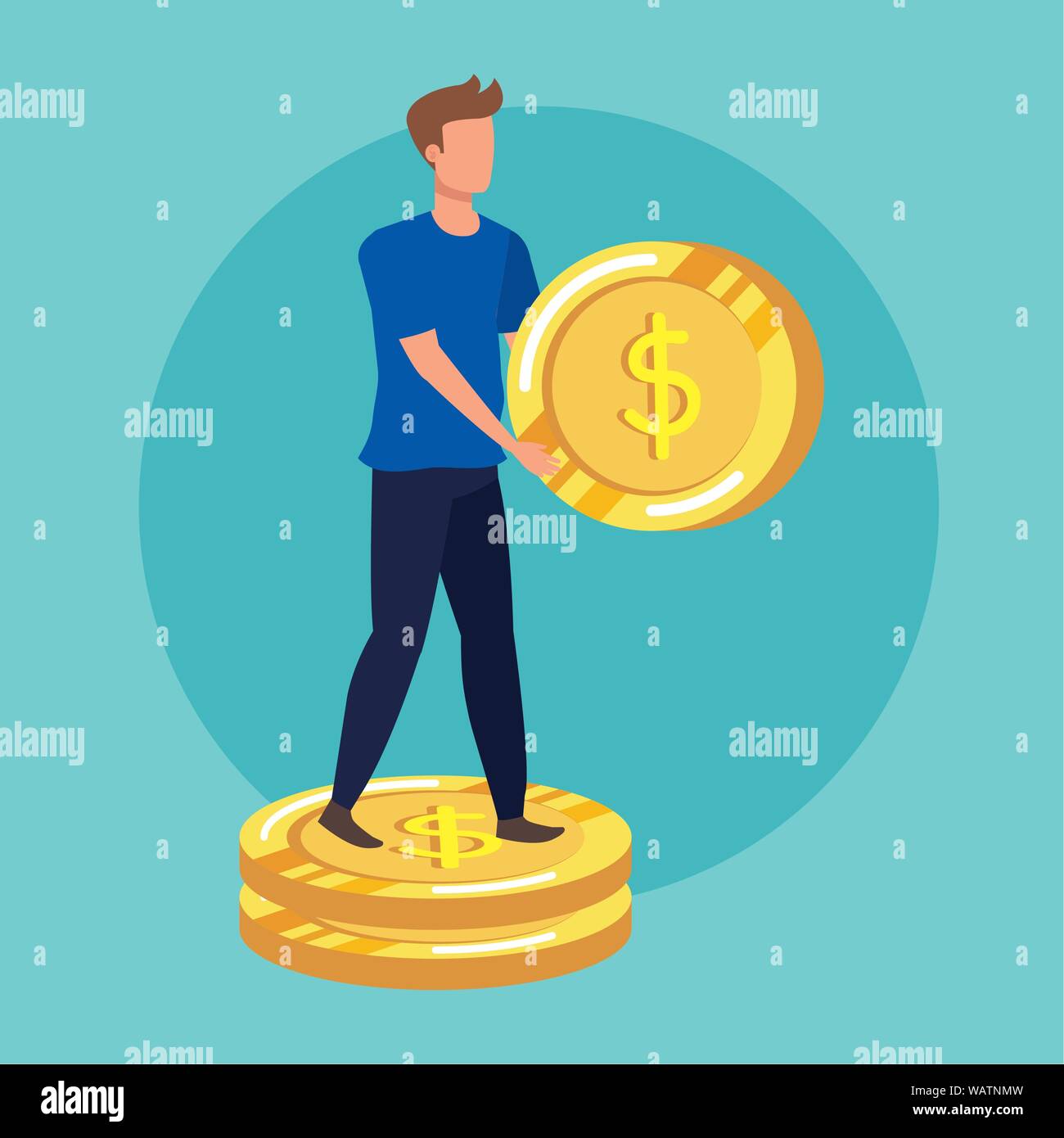 young and casual man with coins money Stock Vector Image & Art - Alamy