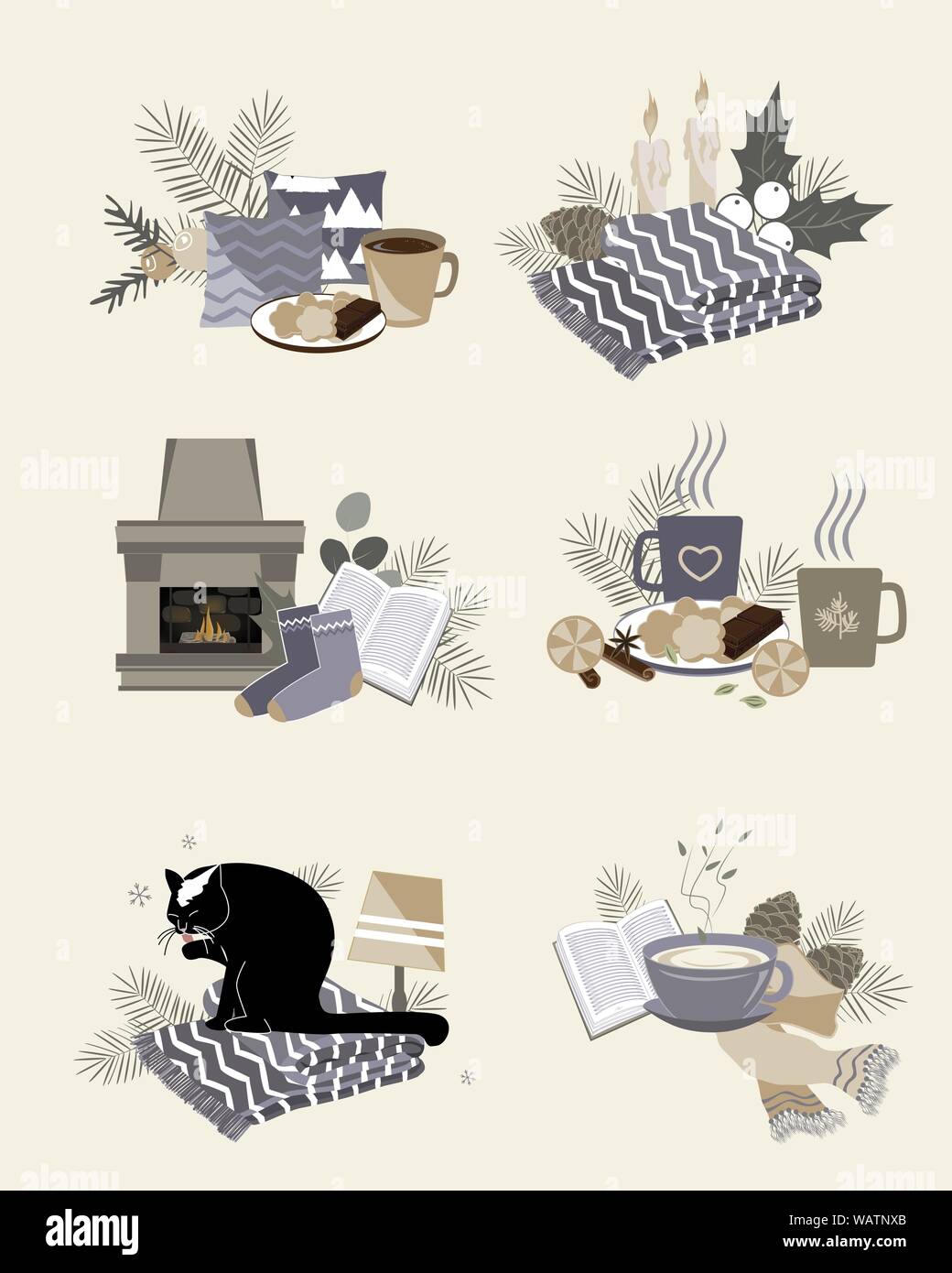 Cute vector illustration of autumn and winter hygge elements ...