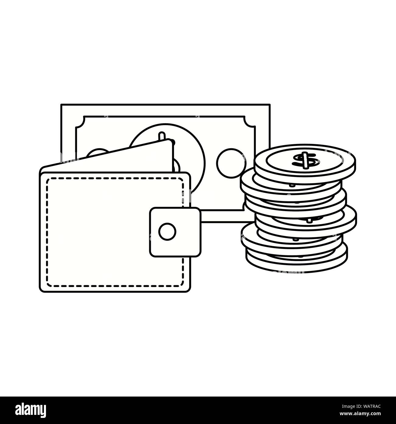 coins and bills money dollars with wallet Stock Vector Image & Art - Alamy