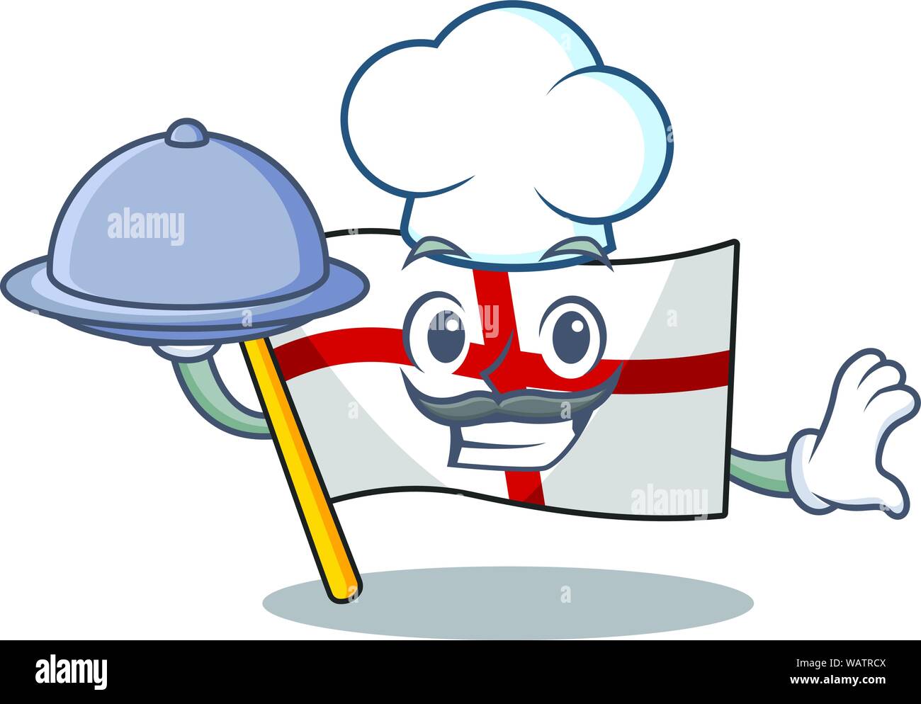 Chef with food england flag folded above cartoon table Stock Vector ...