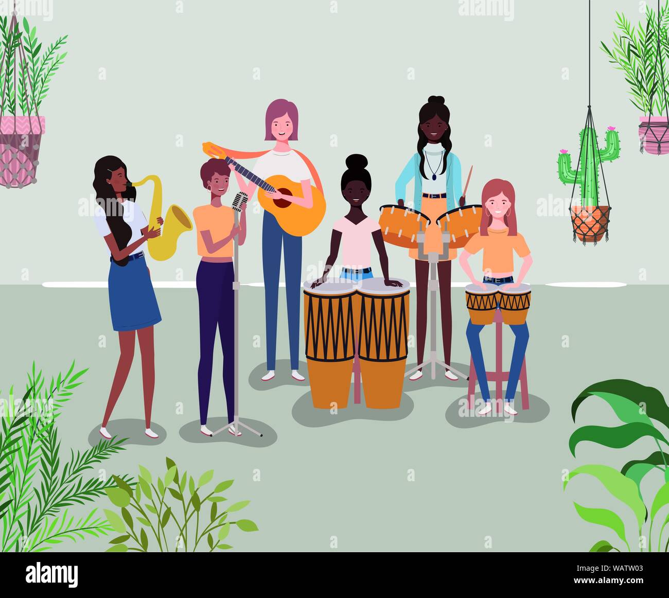 Young women playing music Stock Vector Images - Alamy