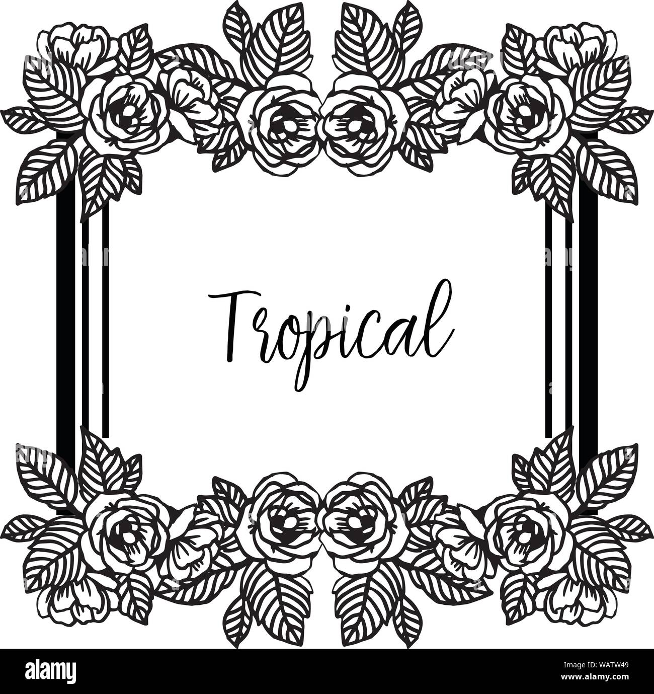 Concept tropical of banners, cards, with decoration black white wreath ...