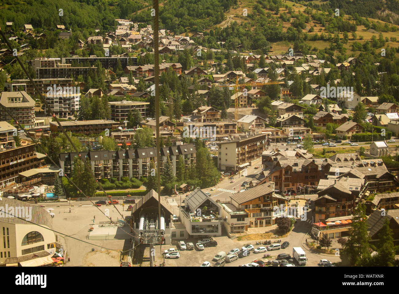 Aerial view of Serre Chevalier, Chantemerle, Alps, France Stock Photo ...