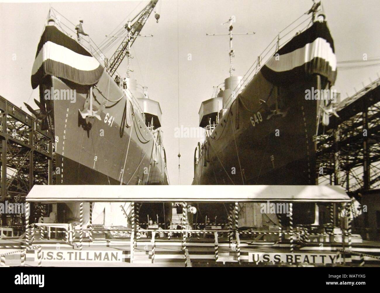 Dual launching of USS Tillman (DD-641) and USS Beatty (DD-640), 1941 ...