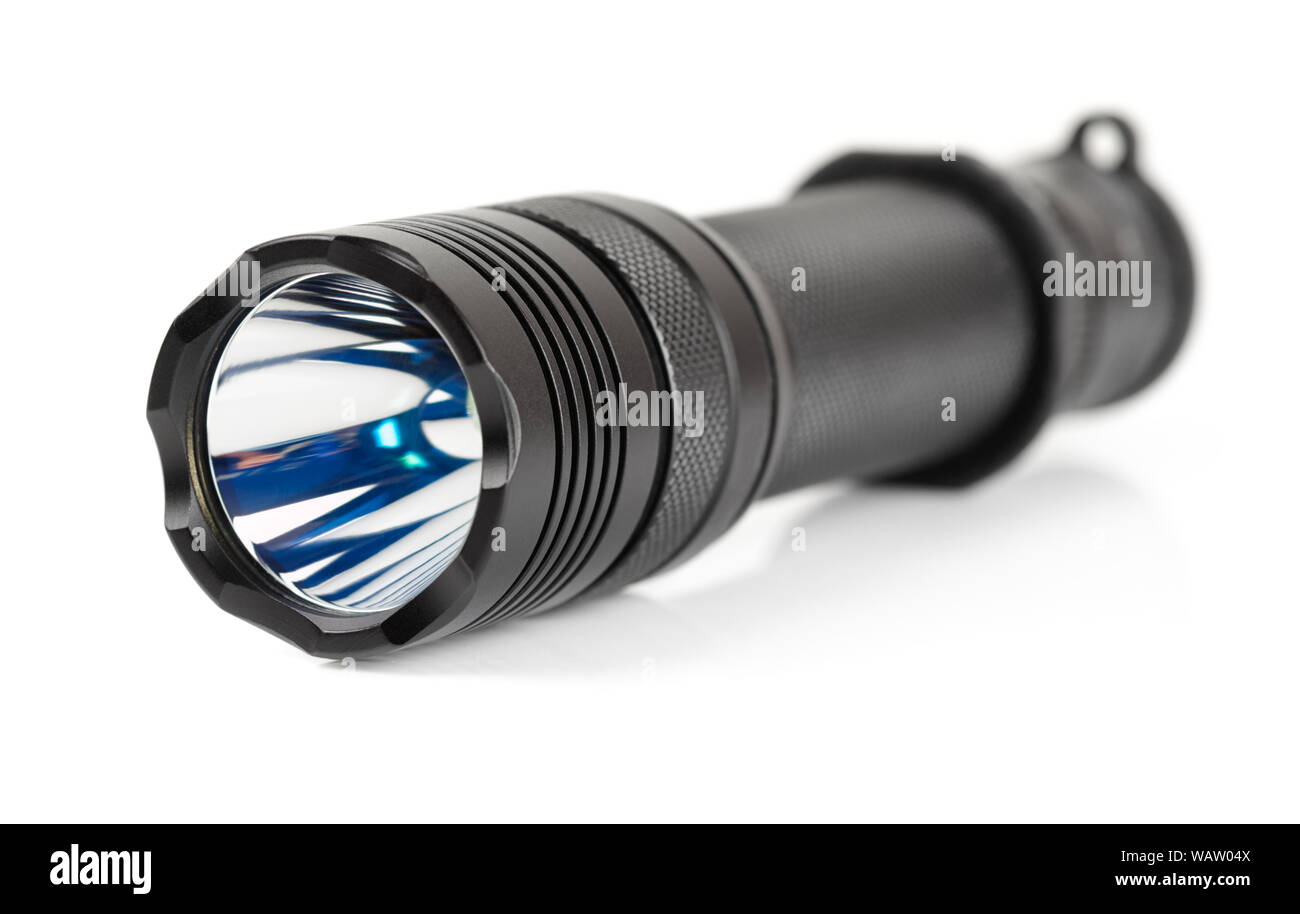 Military tactical LED flashlight isolated on white background Stock ...