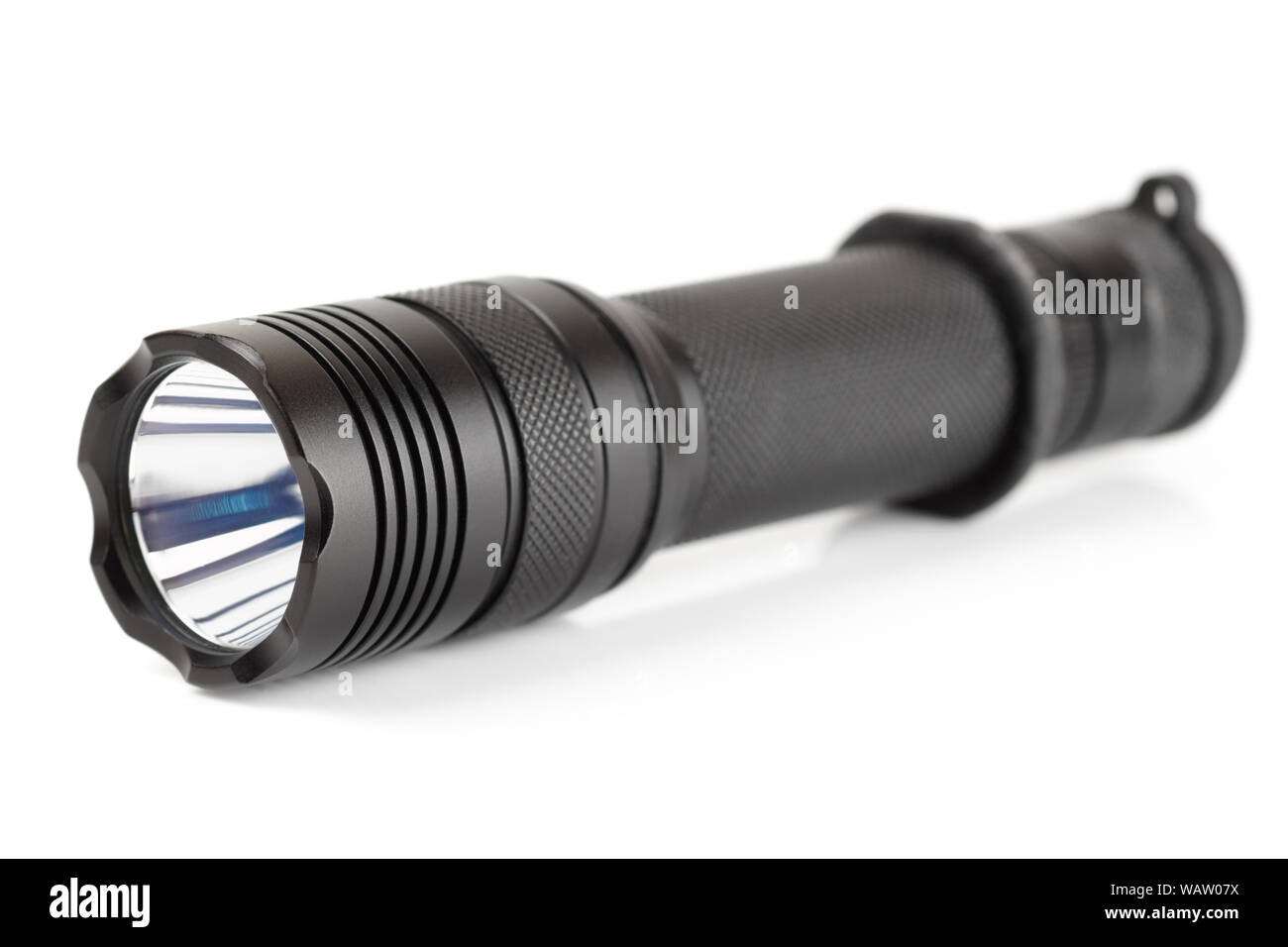 Military tactical LED flashlight isolated on white background Stock ...