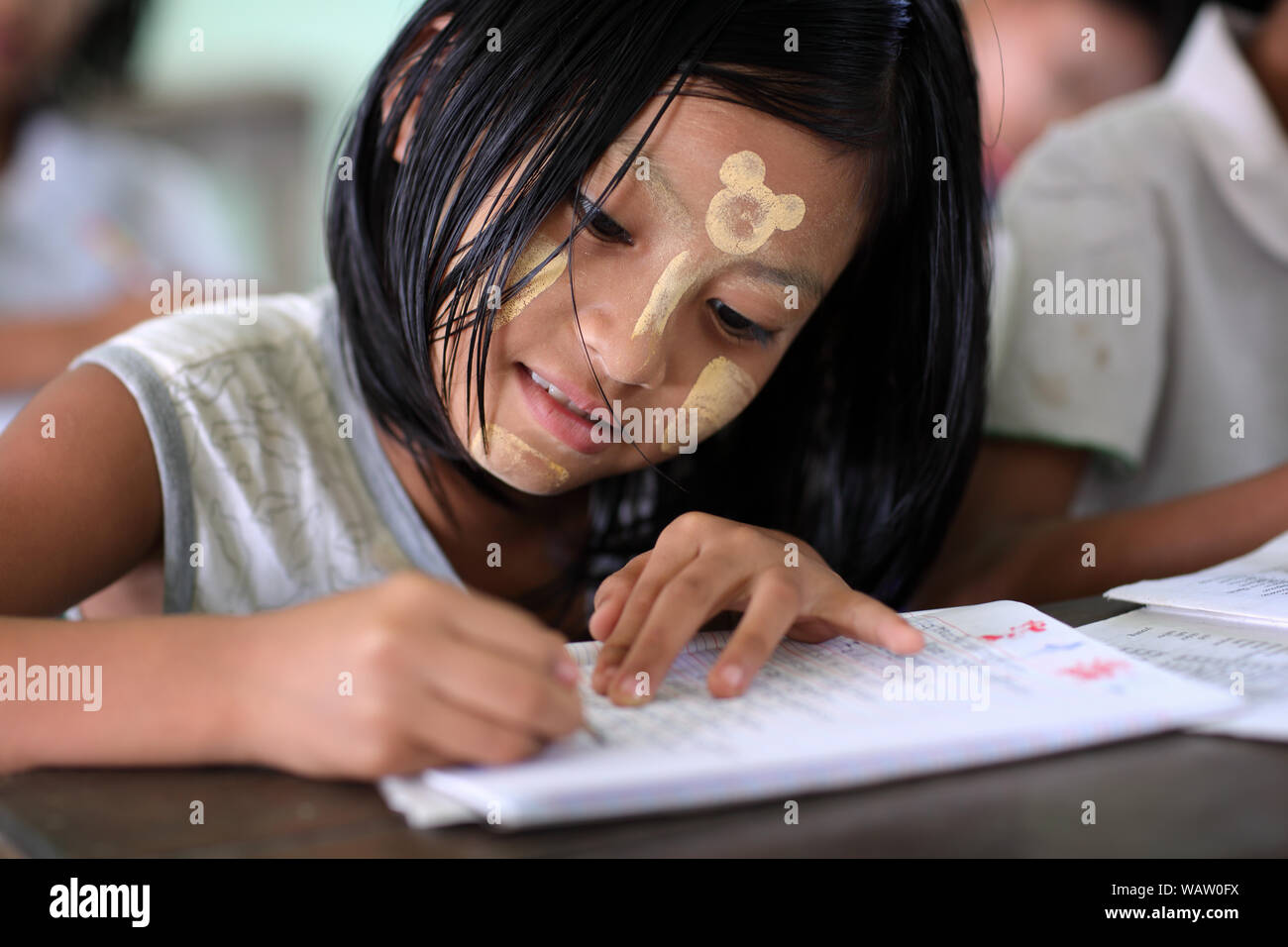 Burmese student in a primary school in Bagan, Myanmar. In 2012 an ...