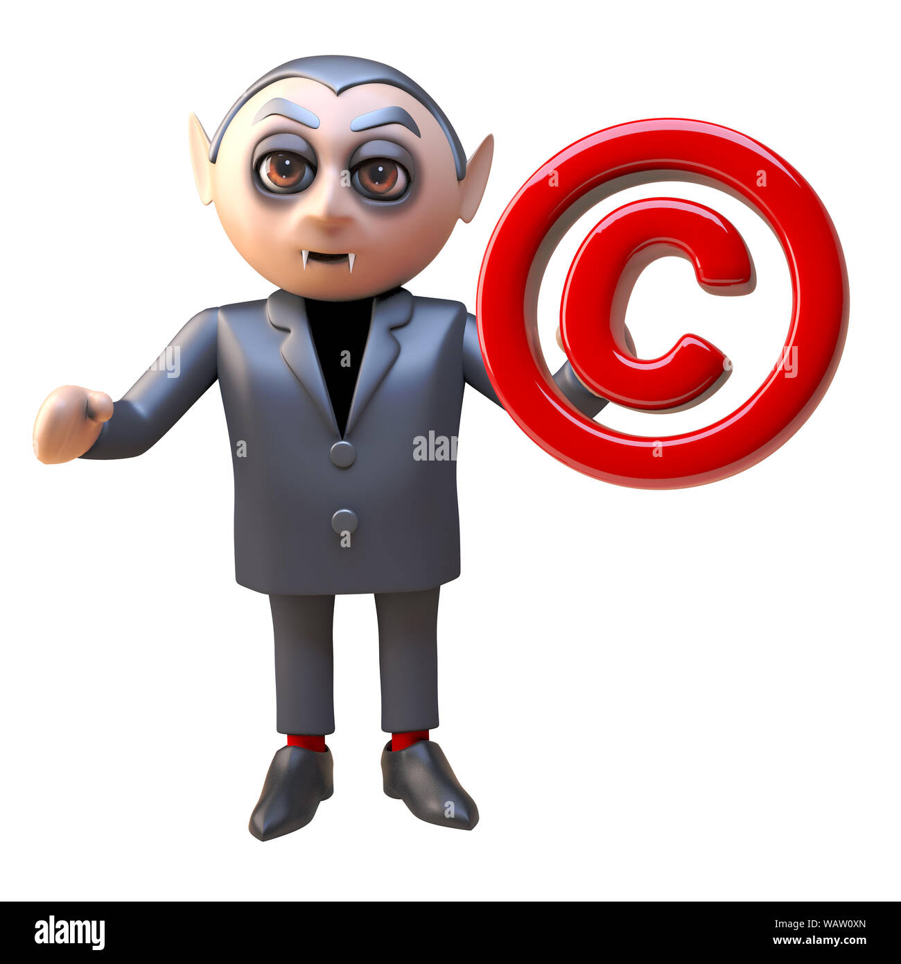 Cartoon 3d dracula vampire monster character holding a copyright symbol ...