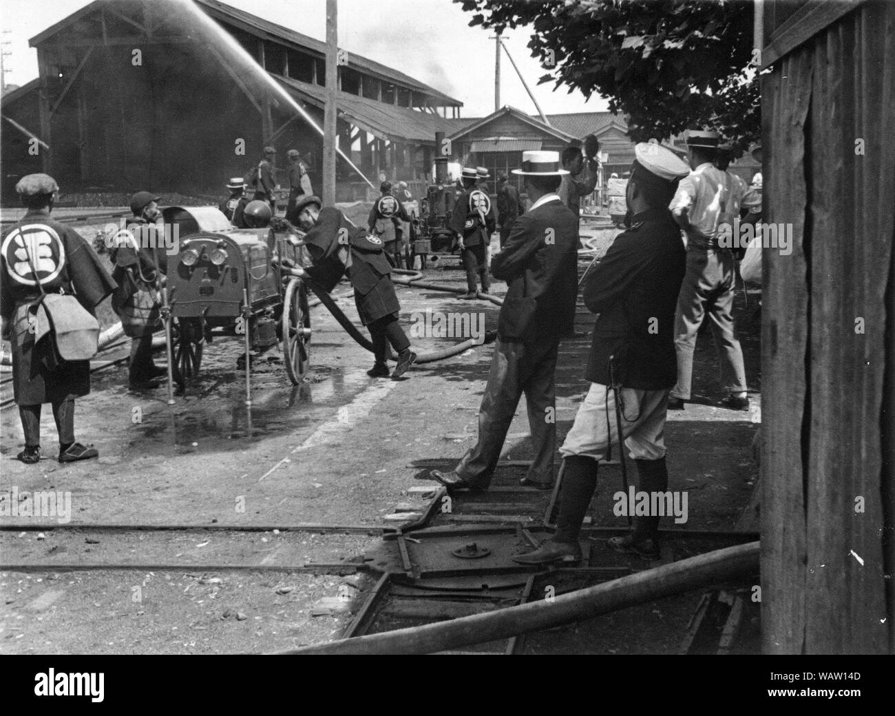 [ 1920s Japan - Japanese Fire Fighters ] — Fire fighting exercises ...