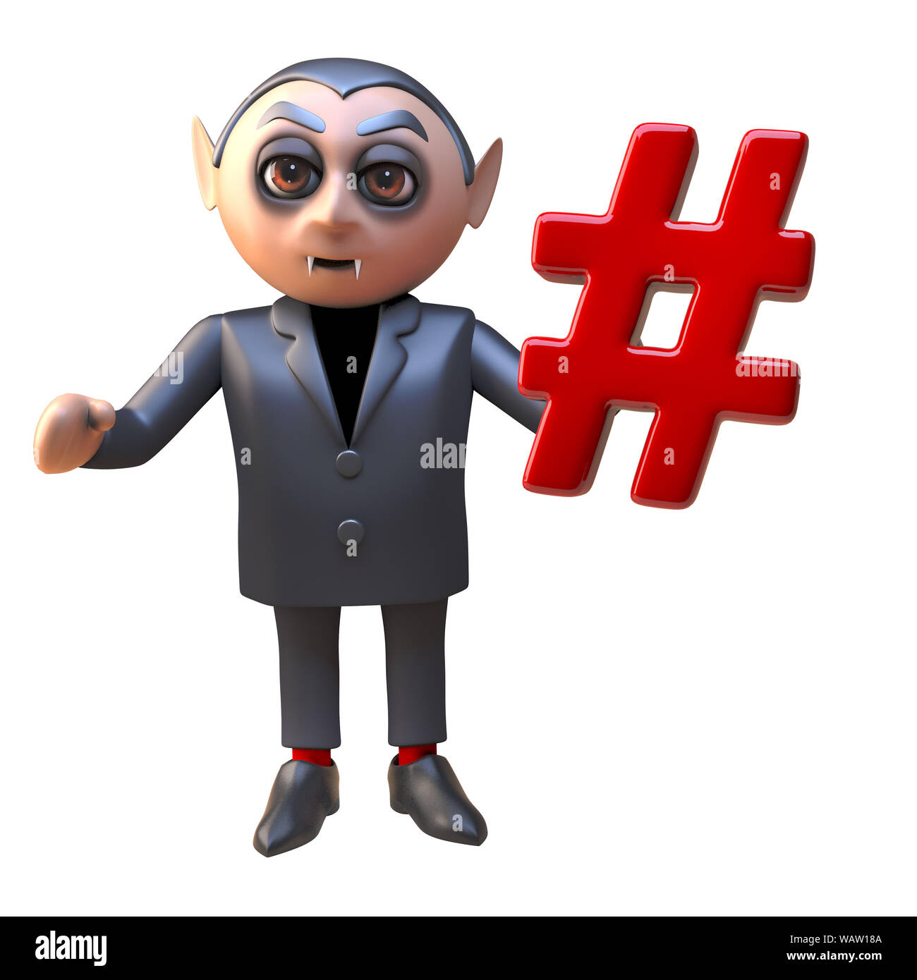 3d vampire dracula monster character holding a hashtag hash tag symbol ...