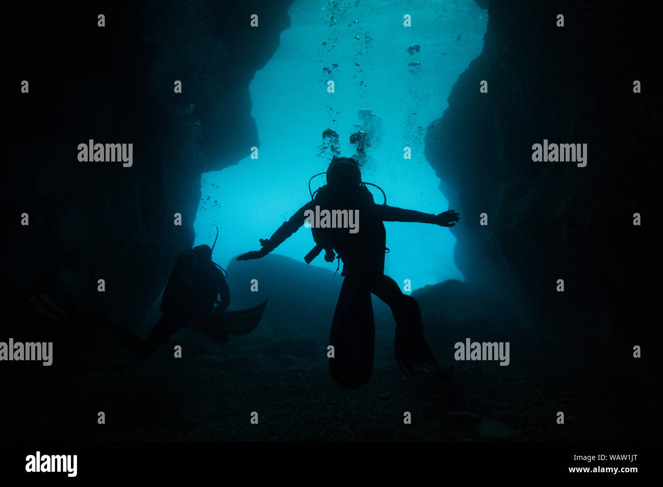 Scuba diver swimming under water Stock Photo - Alamy