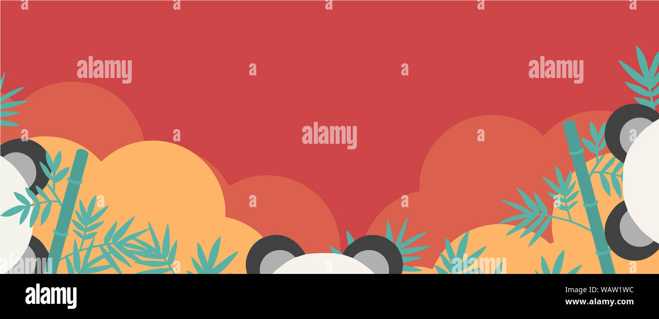 Asia style vector web banner with copy space, panda ears, bamboo and ...