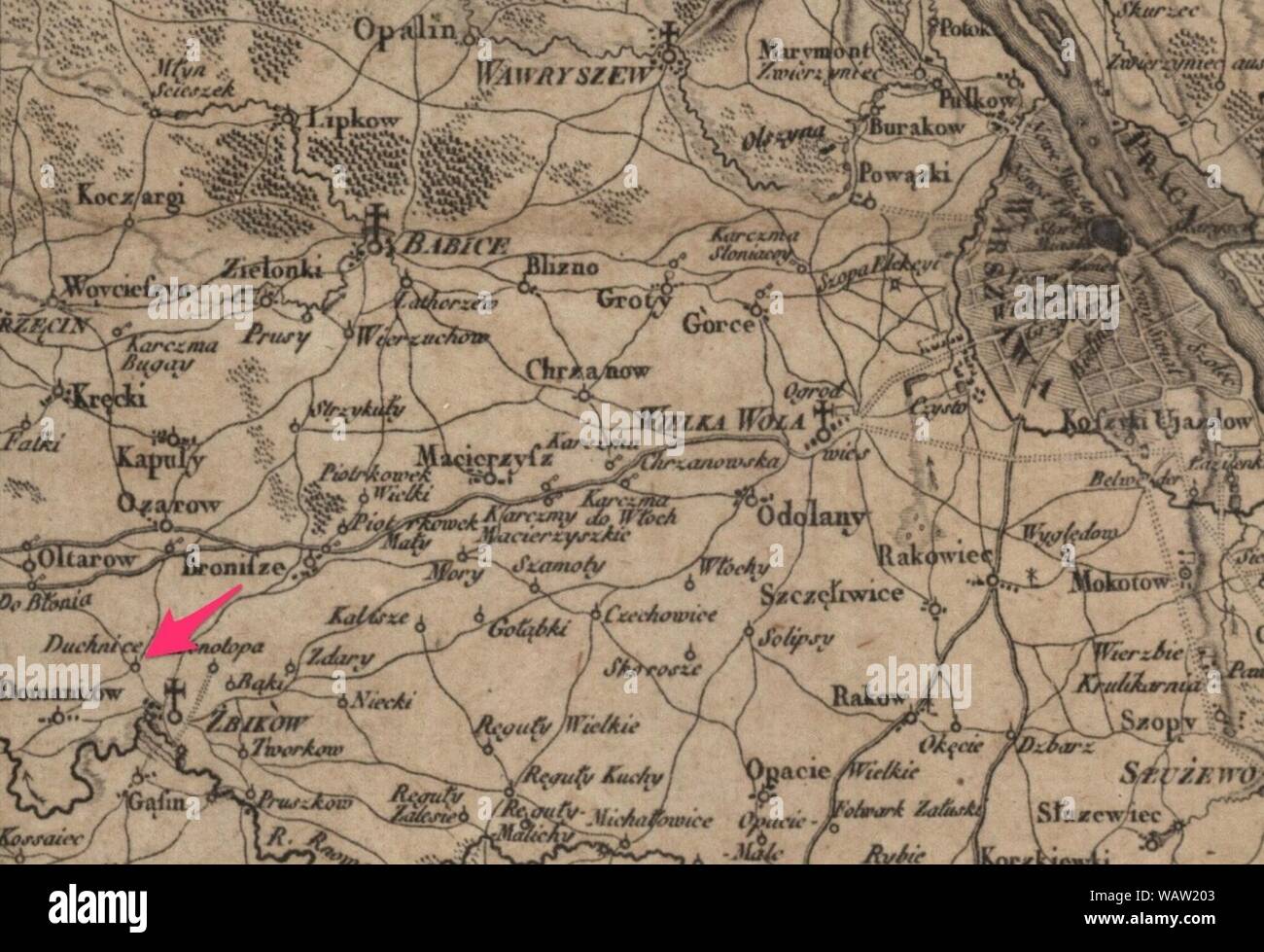 Duchnice na mapie z 1794 Stock Photo - Alamy