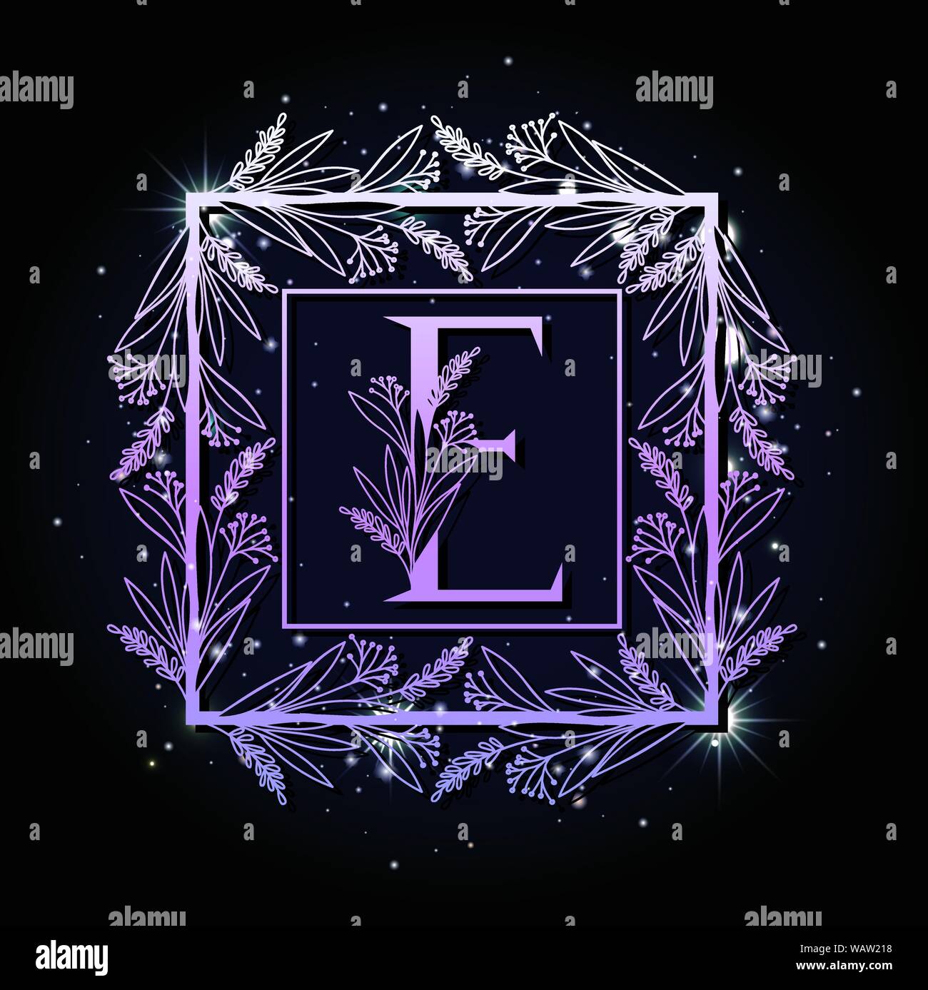 letter E in square frame with leafs Stock Vector Image & Art - Alamy