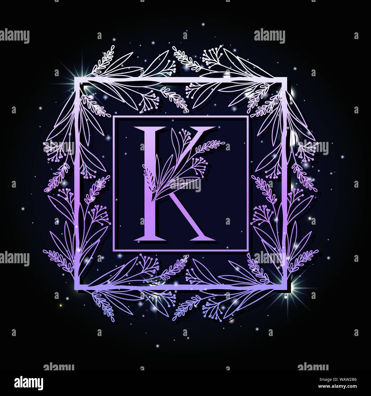 letter K in square frame with leafs Stock Vector Image & Art - Alamy