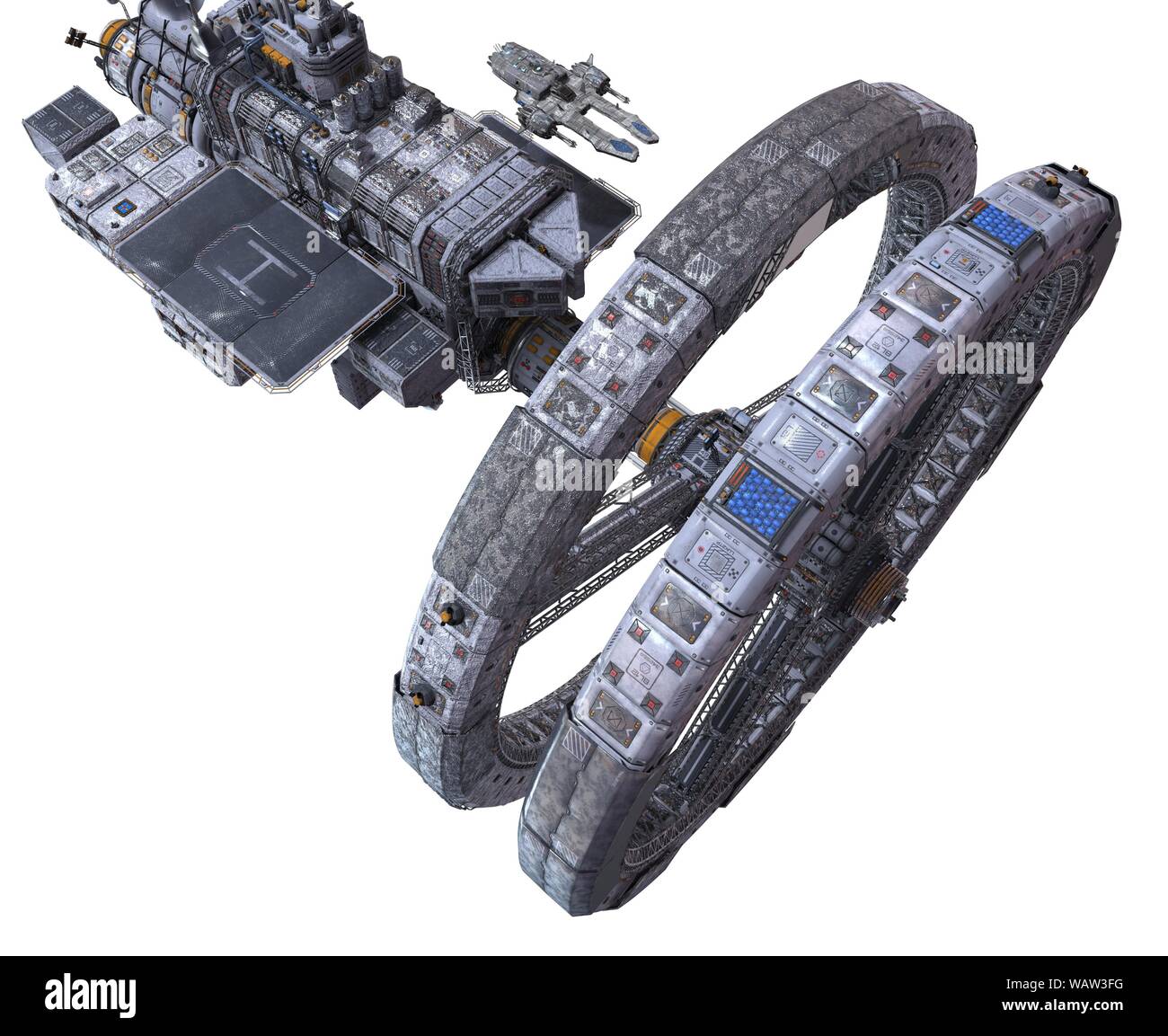 3D Illustration Future Space Station Isolated on White Background Stock ...