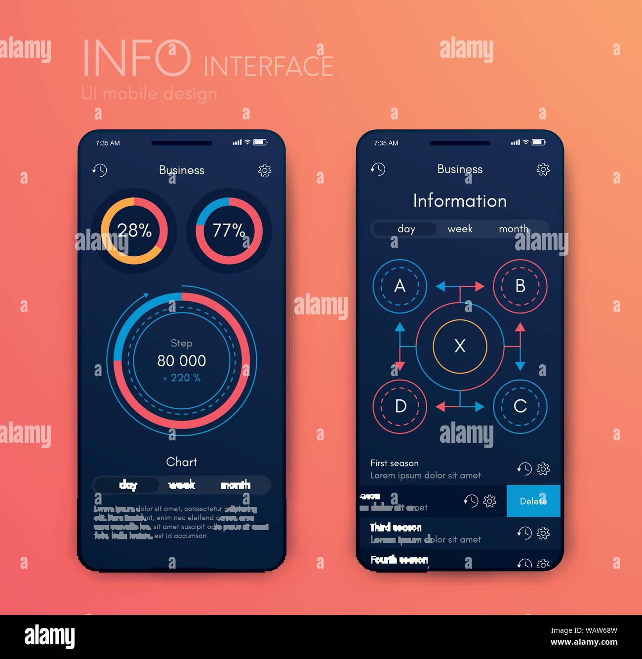 Mobile application interface. Ui design, vector illustration Stock ...