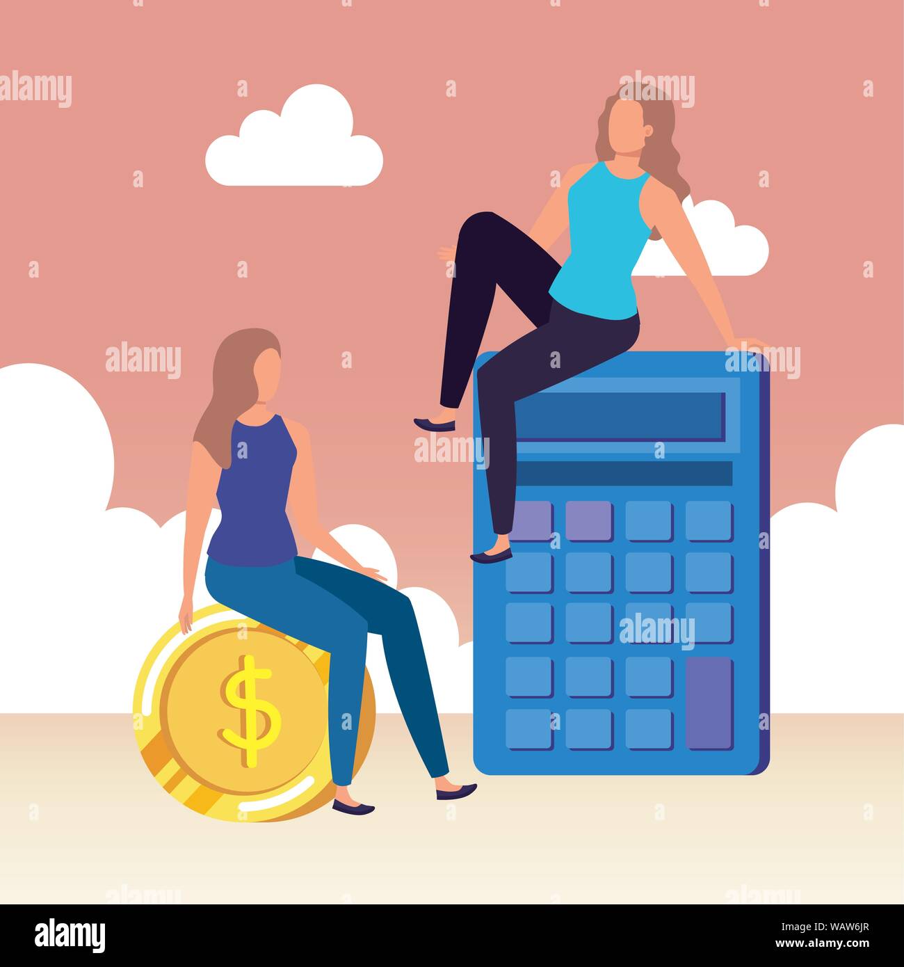 young women with calculator characters Stock Vector Image & Art - Alamy