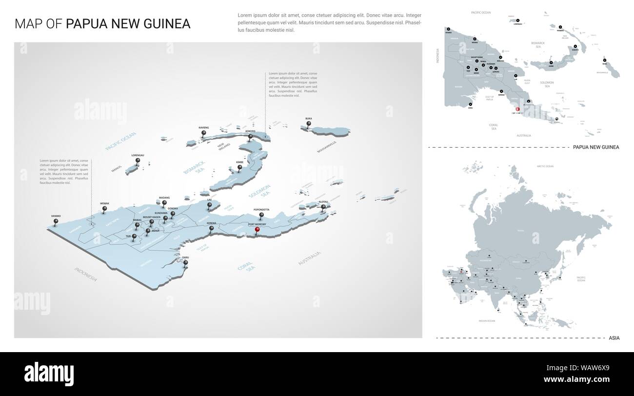 Vector set of Papua New Guinea country. Isometric 3d map, Papua New ...