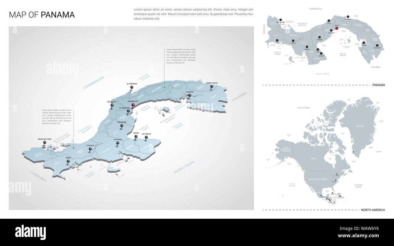 Vector set of Panama country. Isometric 3d map, Panama map, North ...