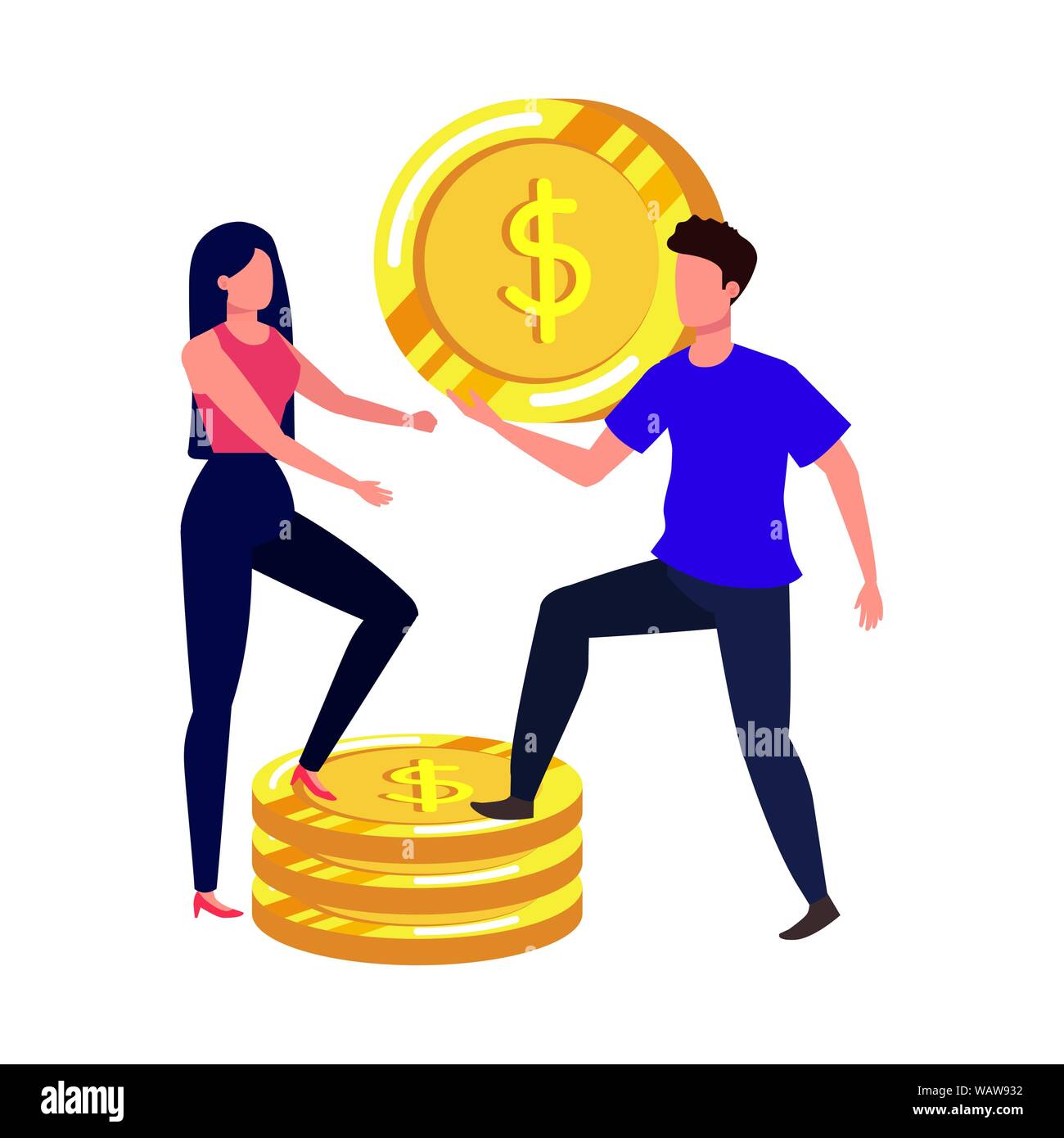 young couple with coins money avatars characters Stock Vector Image ...