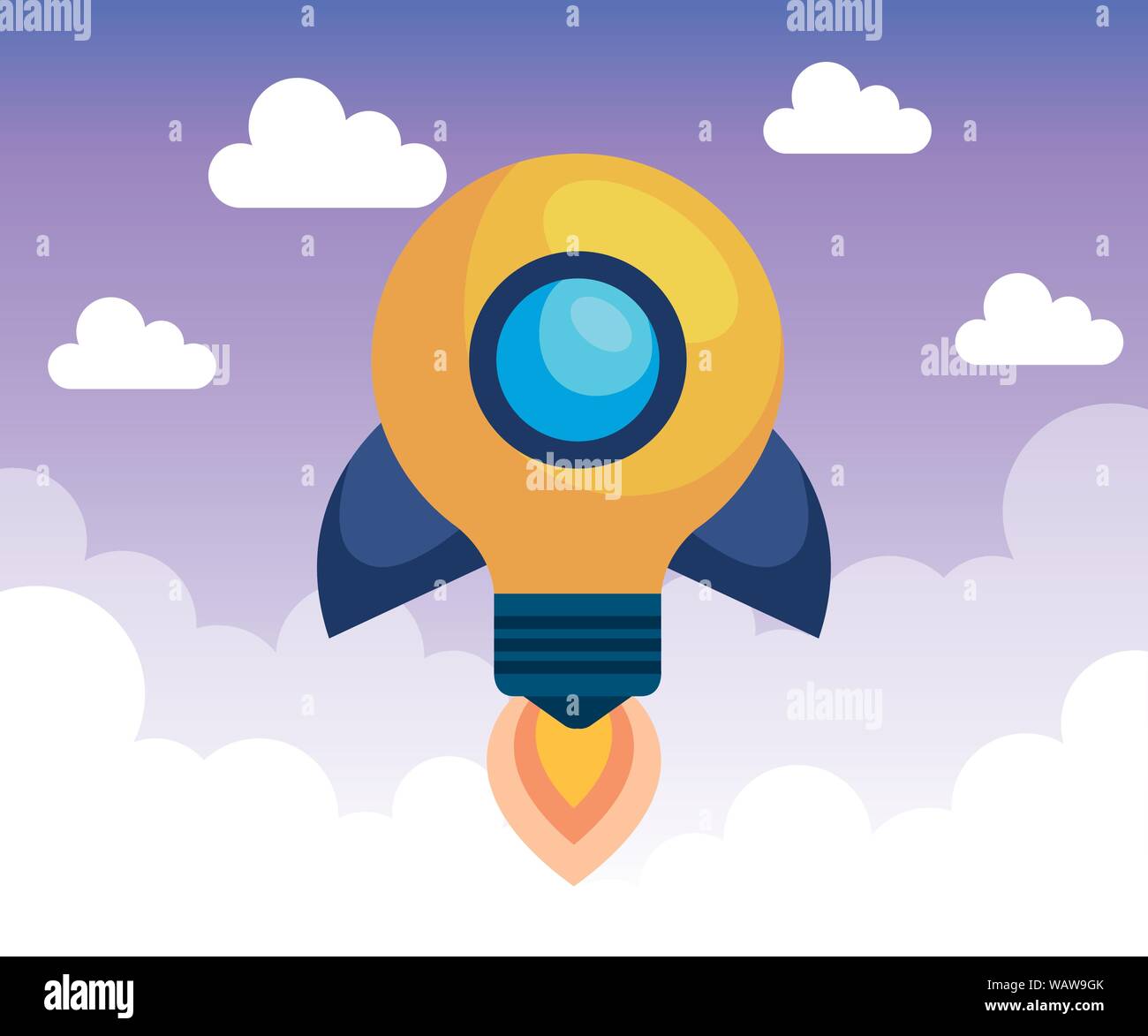 bulb idea rocket media with clouds Stock Vector Image & Art - Alamy