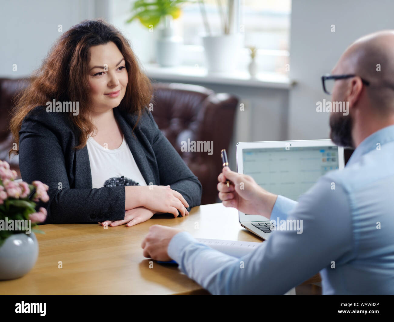 Plus size woman attending job interview Stock Photo - Alamy