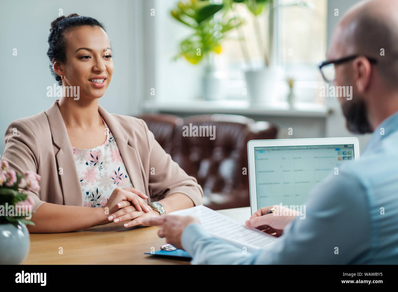 Black girl attending job interview Stock Photo - Alamy