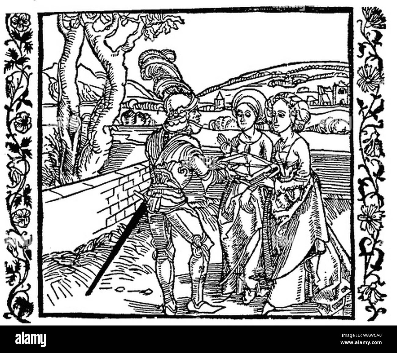 The Knight offering his book to his daughters Stock Photo - Alamy