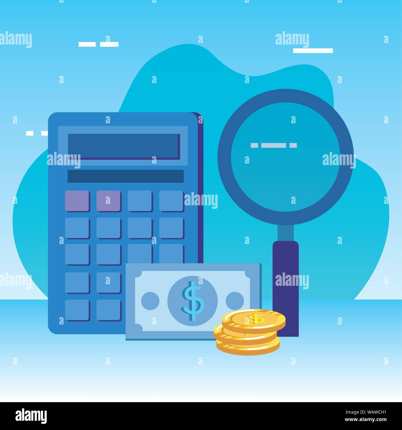 calculator math with magnifying glass and money Stock Vector Image ...