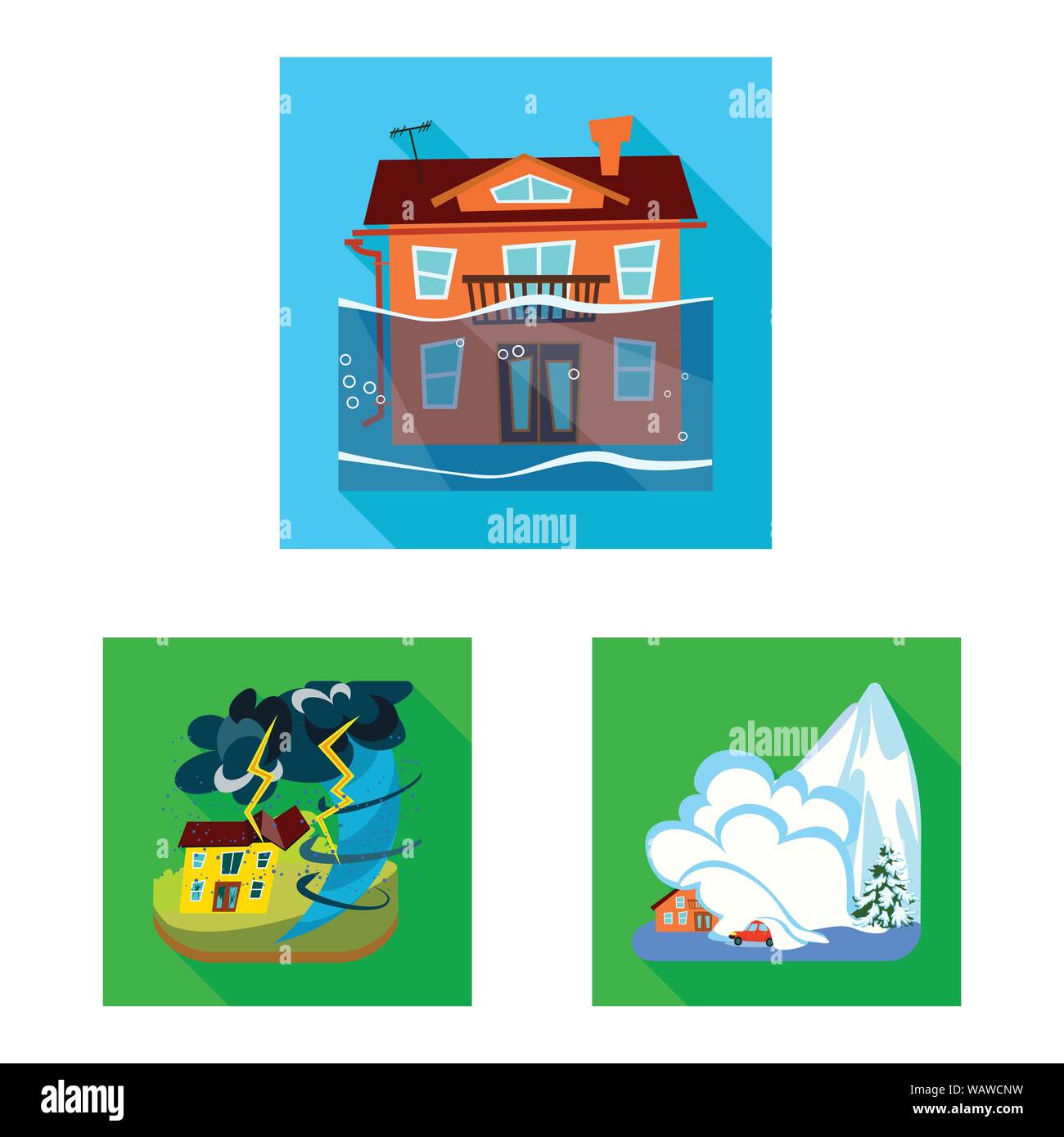 Vector illustration of collapse and environment icon. Set of collapse ...