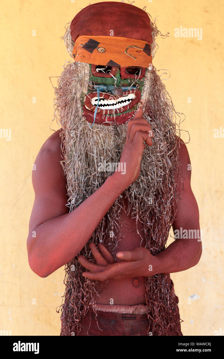Traditional Nyau dancer with face mask at a Gule Wamkulu ceremony in ...