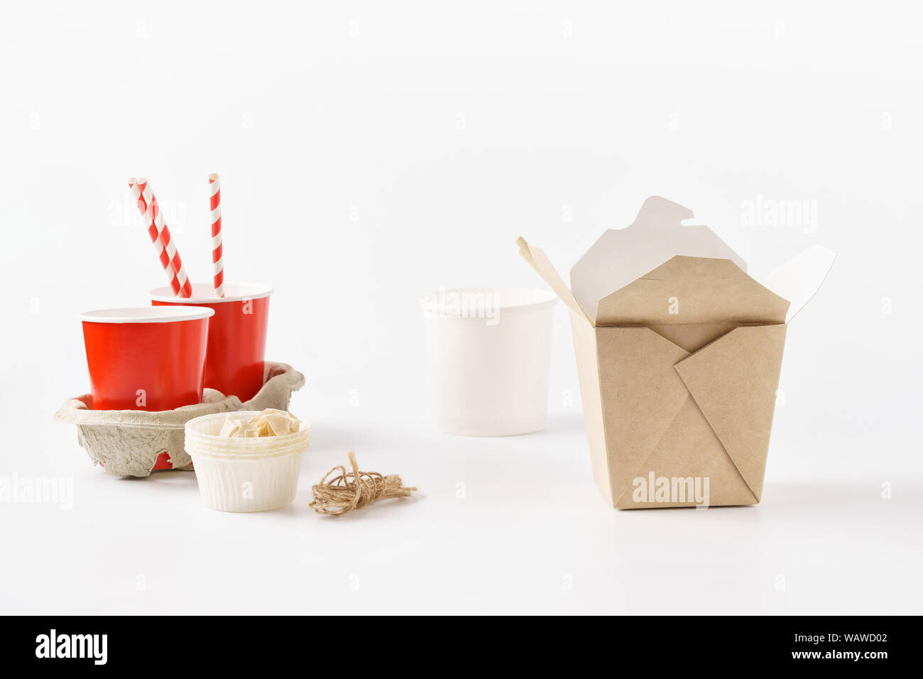 Various cardboard containers for food delivery. Kraft paper cups and ...