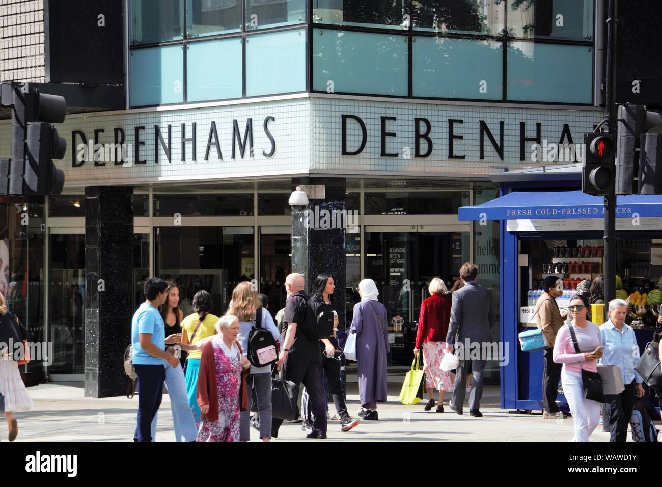 Entrance to the Debenhams department store in Oxford Street, London, UK ...