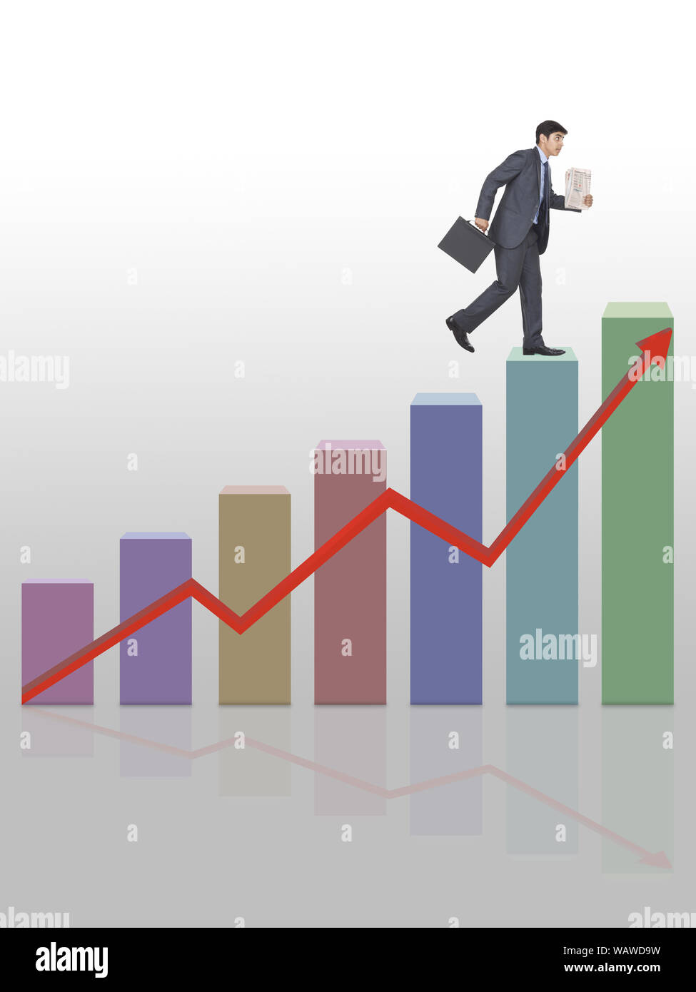 Businessman running with briefcase on bar graph rising upward Stock ...