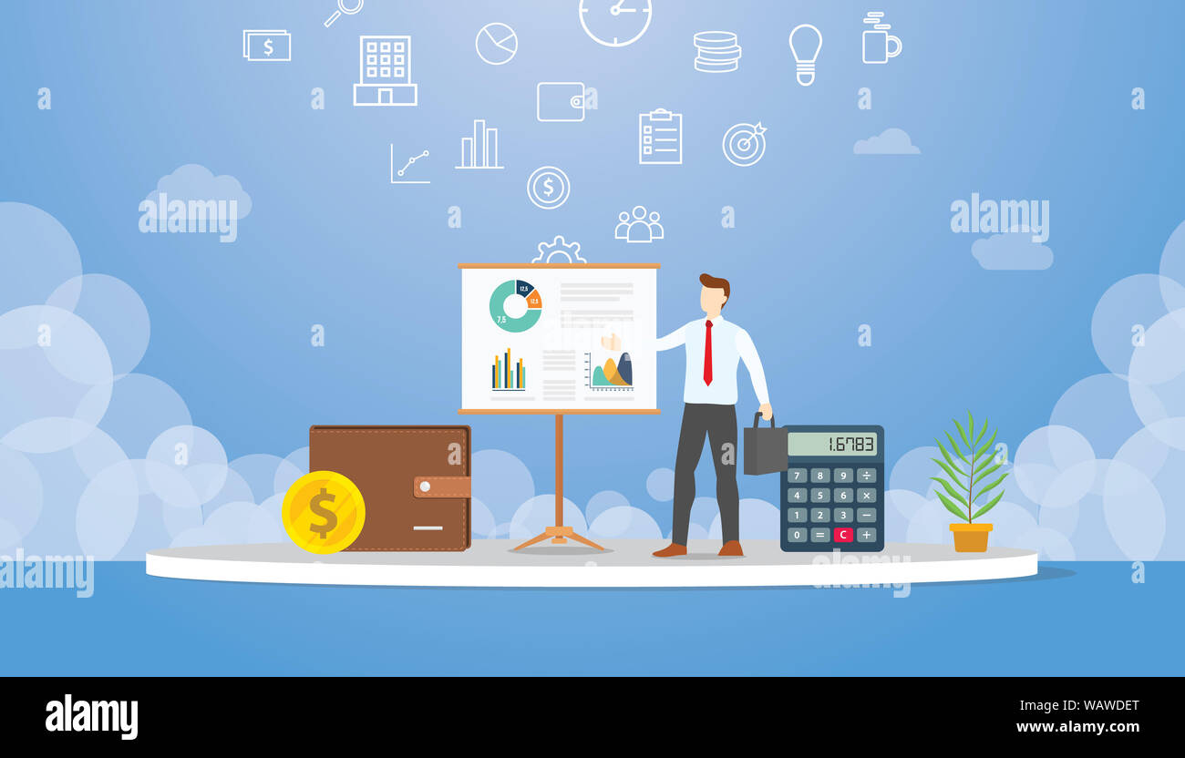 business presentation concept with man present some graph and chart ...