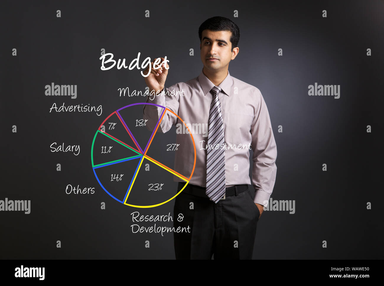 Businessman touching a pie chart on a touch screen Stock Photo - Alamy