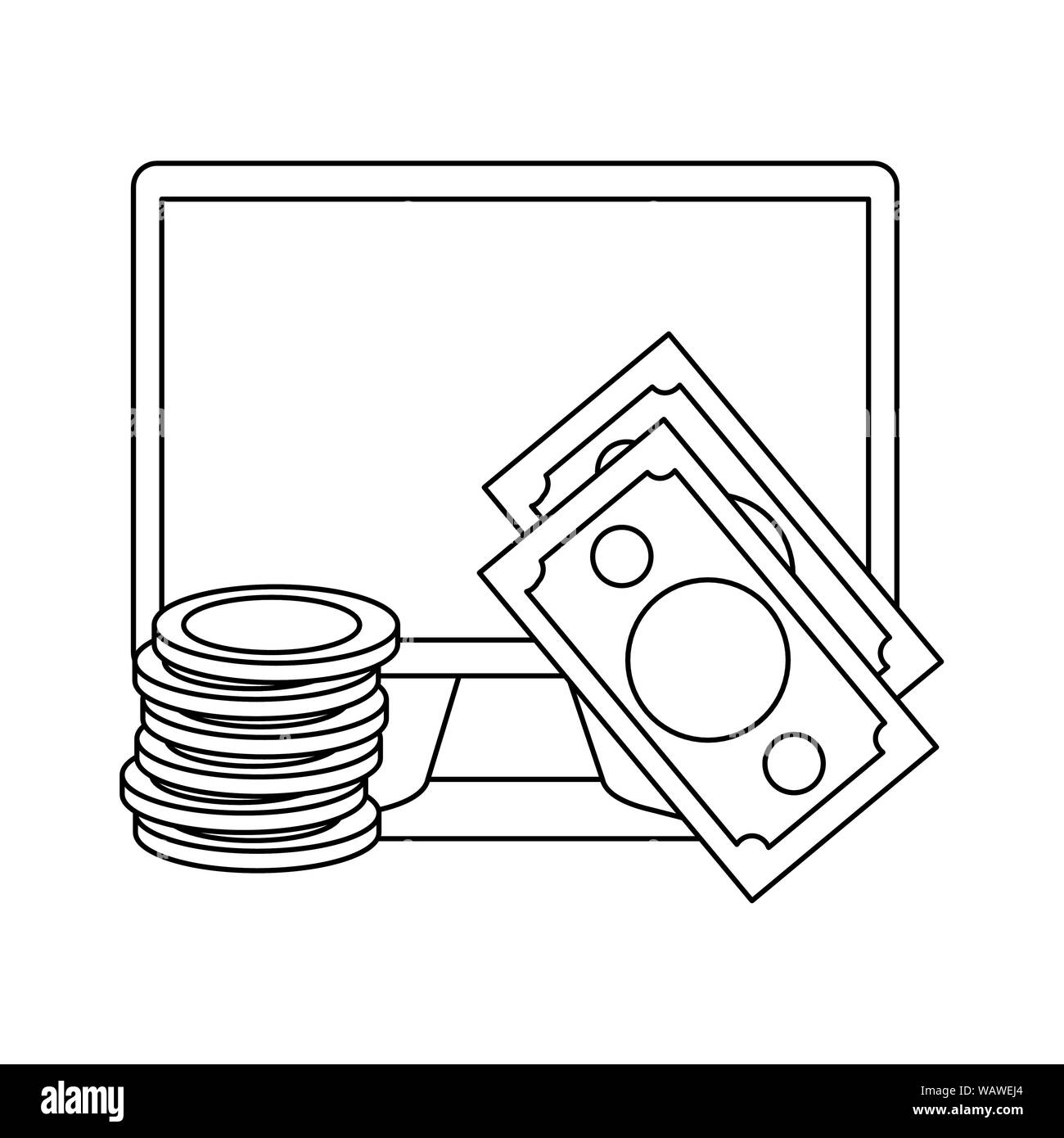 coins and bills money dollars with desktop Stock Vector Image & Art - Alamy