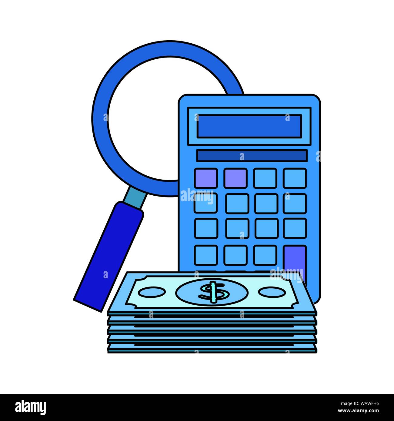 calculator math with magnifying glass and money Stock Vector Image ...