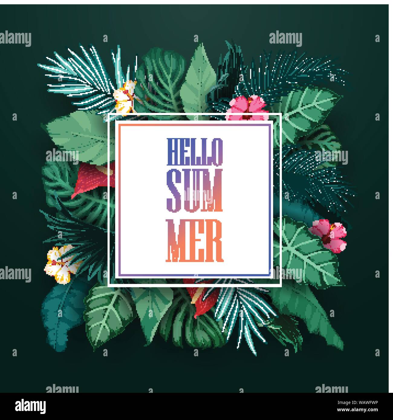 Tropical forest with square frame on black background Stock Vector ...