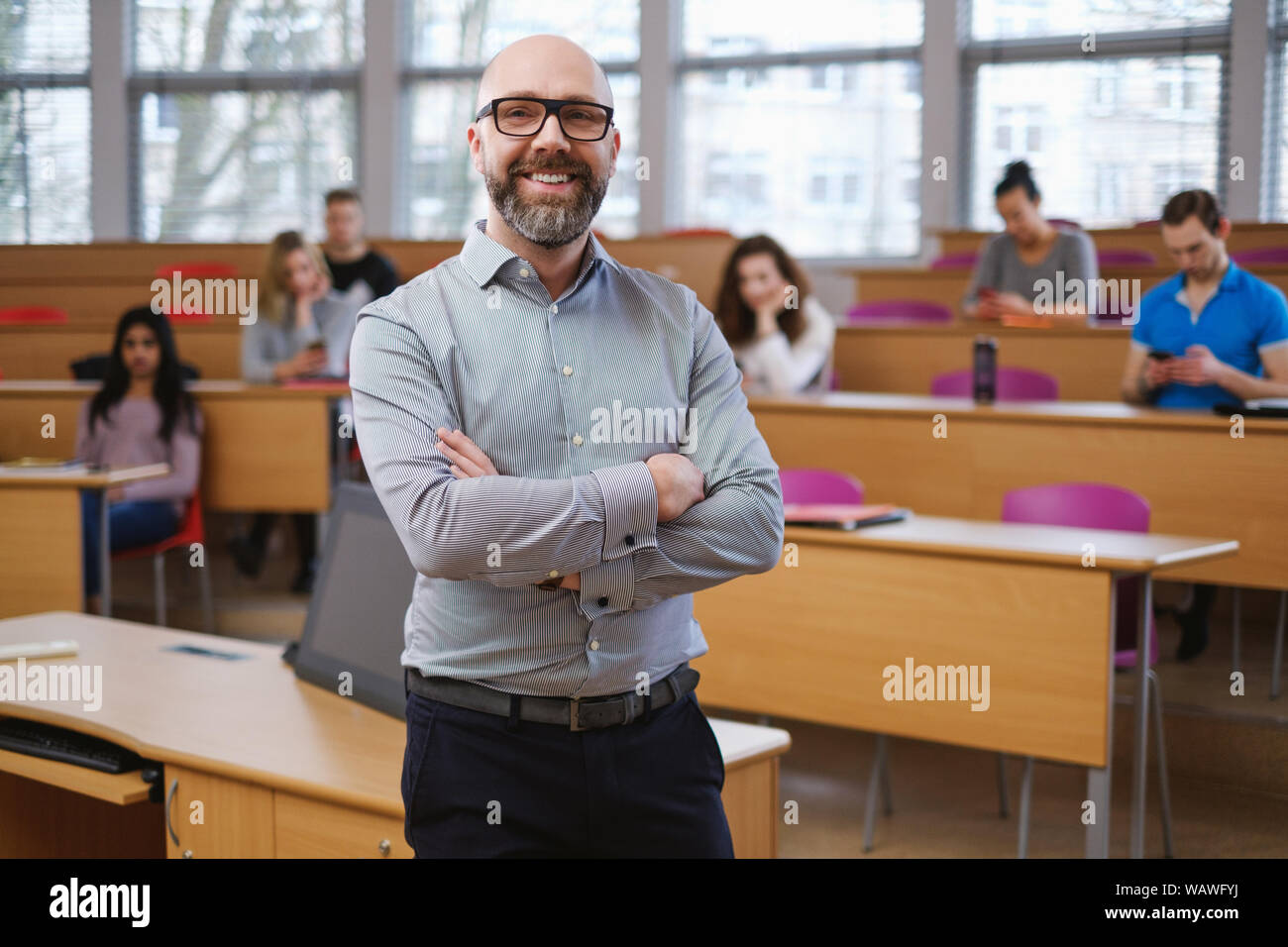 Lecturer and multinational group of students in an auditorium Stock ...