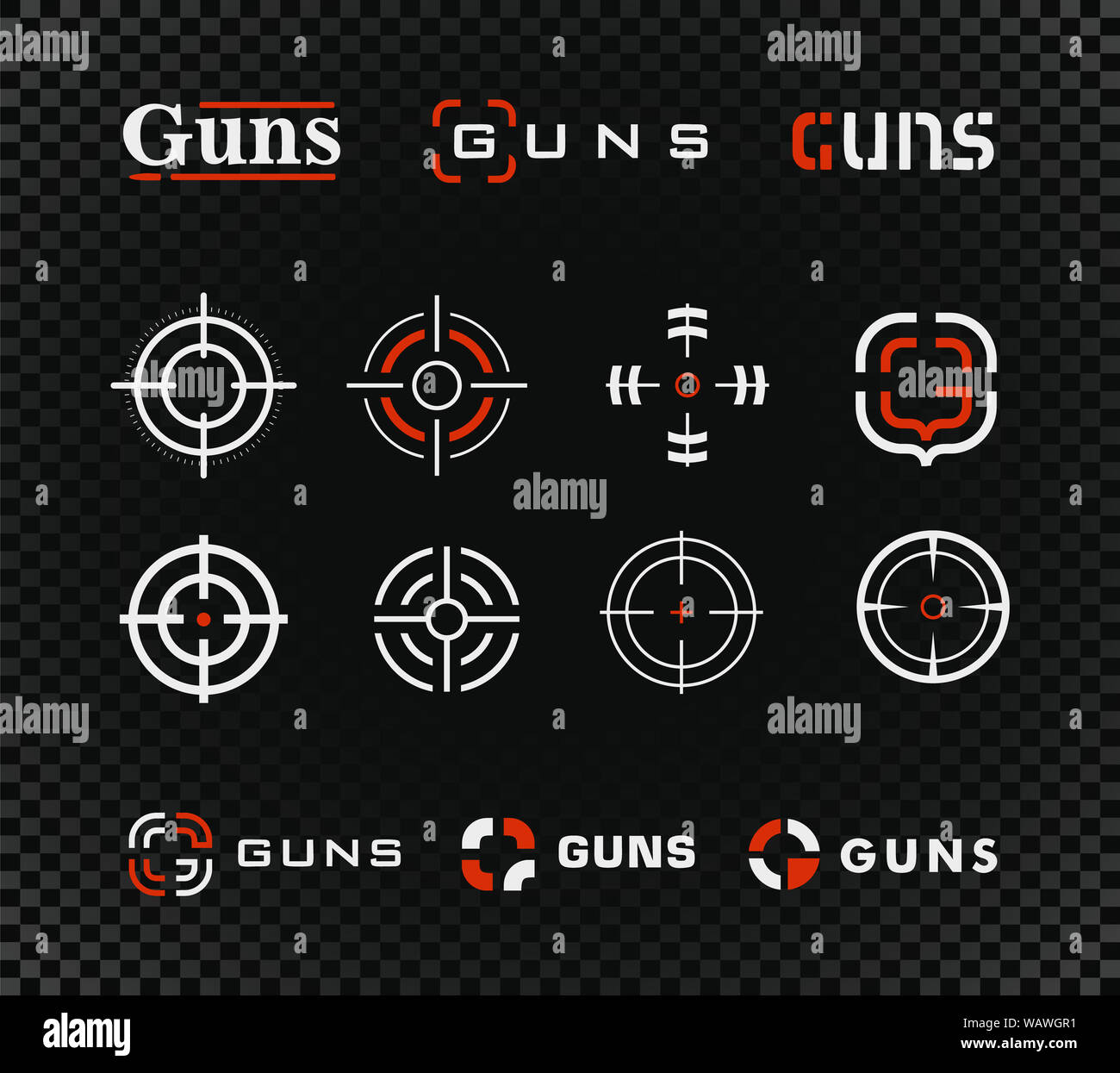 Shooting range template and icon collection. Guns or other weapon rifle ...