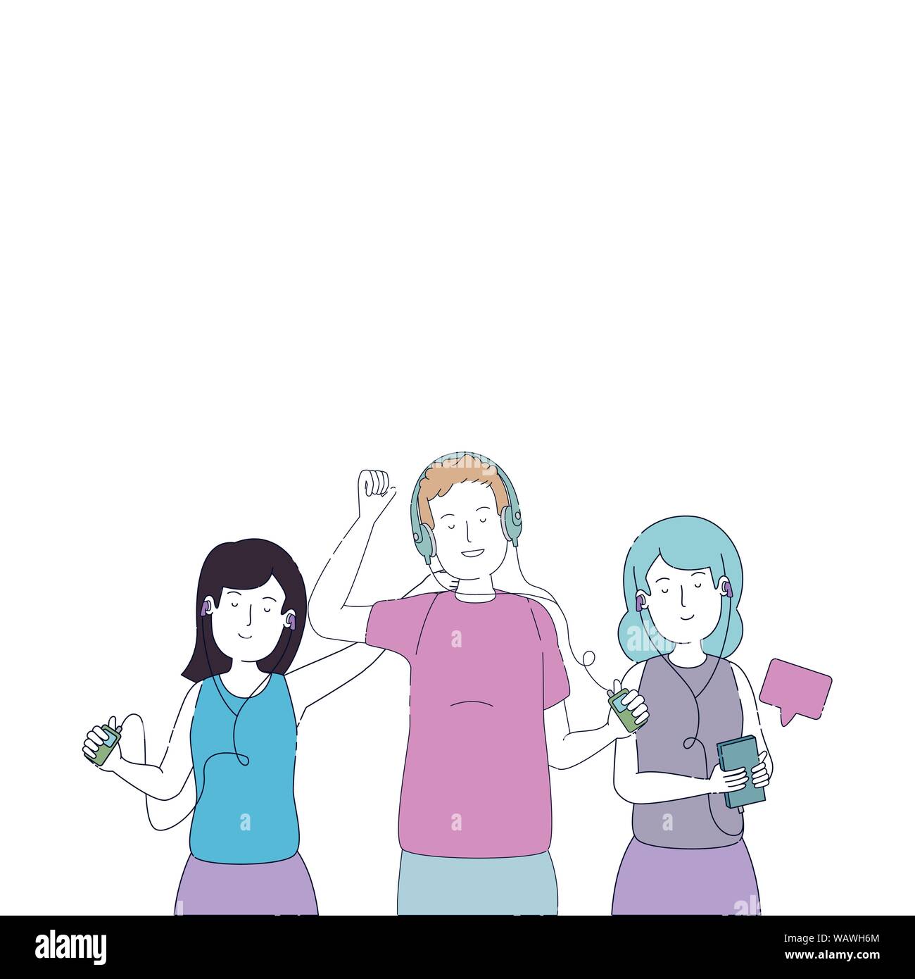 group of people listen music with player Stock Vector Image & Art - Alamy