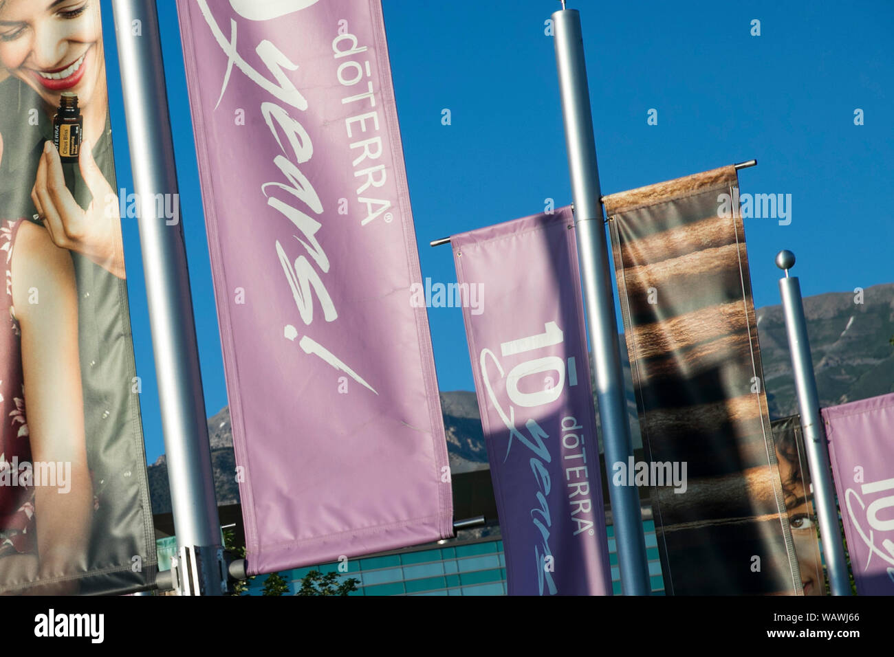 A logo sign outside of the headquarters of doTerra in Pleasant Grove ...