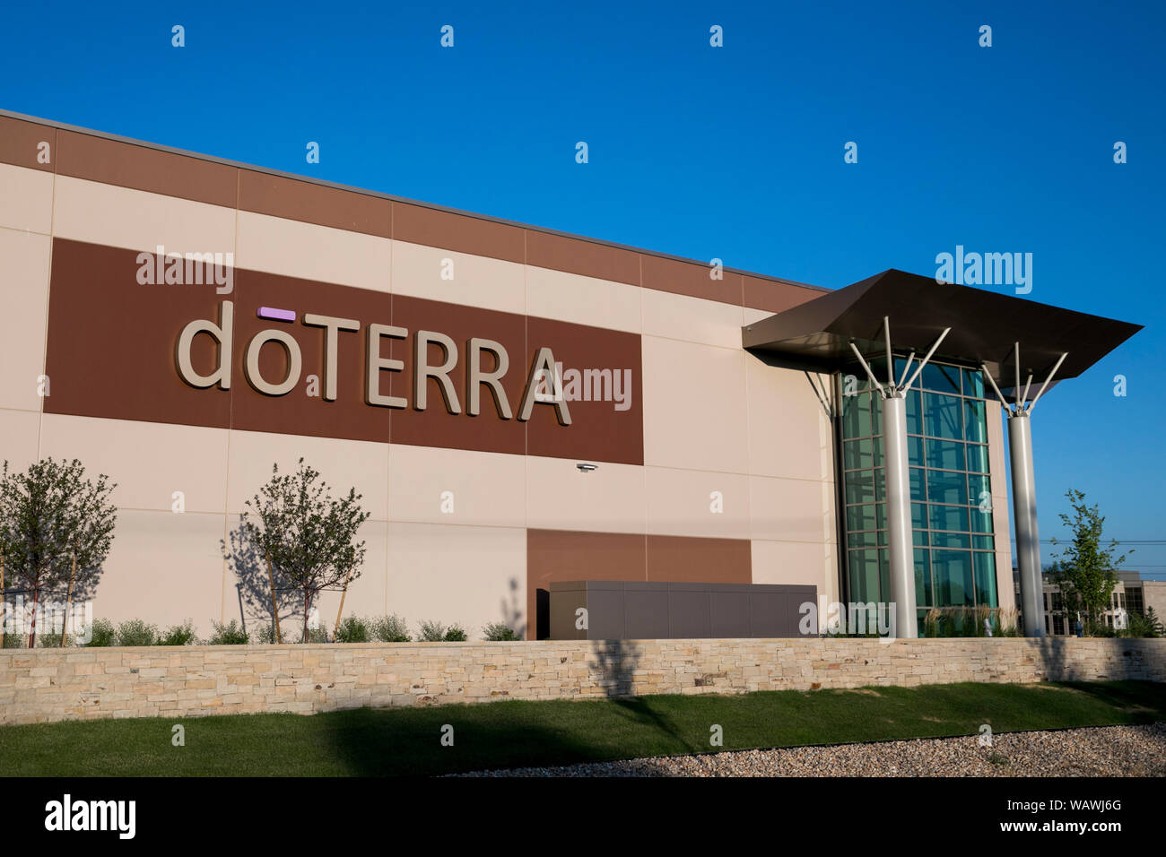 A logo sign outside of the headquarters of doTerra in Pleasant Grove ...