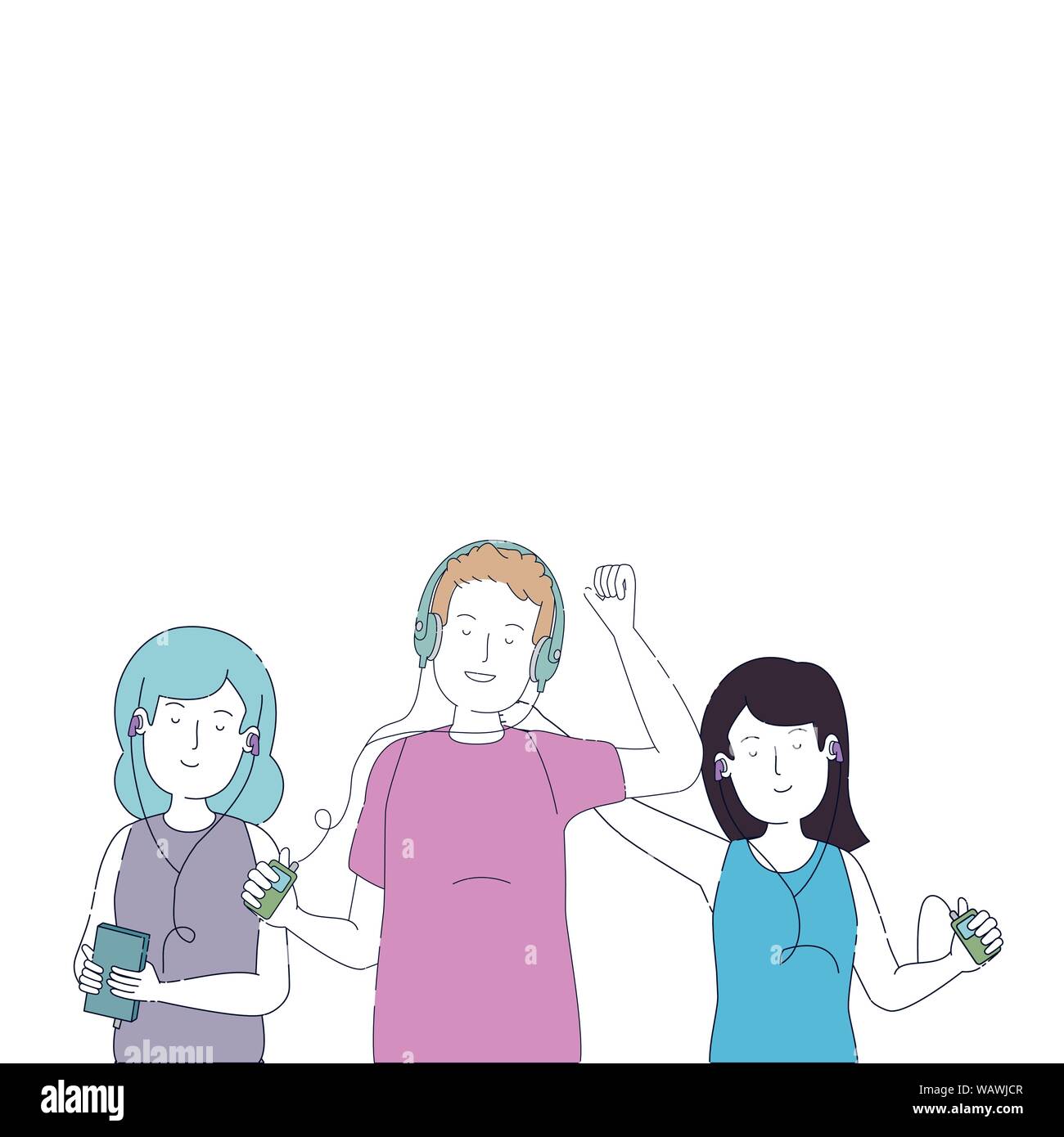 group of people listen music with player Stock Vector Image & Art - Alamy