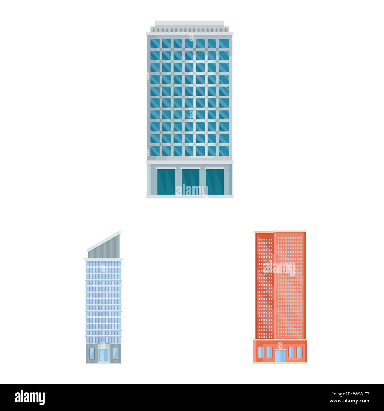 Vector illustration of facade and building symbol. Set of facade and ...