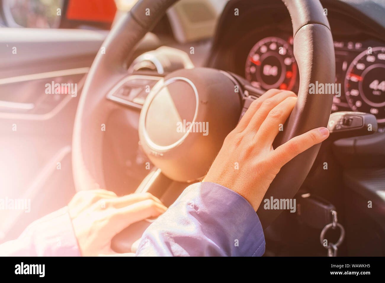 Female business car driver, hands girl Stock Photo - Alamy