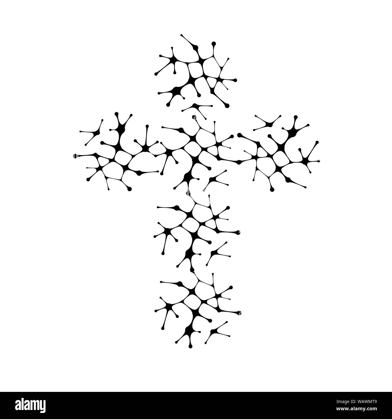 Christian symbol, black connection lines cross icon. Church logo ...